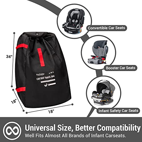 ProFaster Car Seat Travel Bag Backpack for Air Travel - Karfast Universal Infant Carseat Gate Check Bag Cover for Airplane, Foldable with Pouch, Black