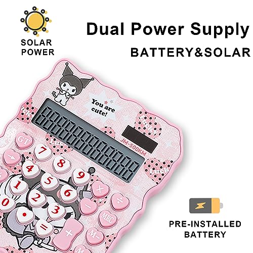 G-Ahora Cute Kitty Cat Solar Calculator 12 Digits Display Basic Calculator Button Battery Solar Panel Dual Power Supply Clear Display Screen(Purple)
