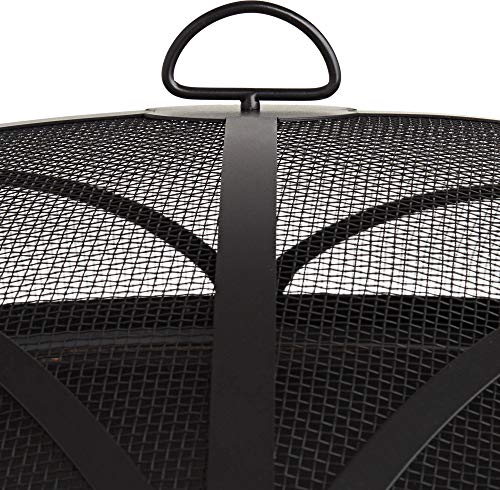 Bristol Black Iron Outdoor Fire Pit Round 35" Steel Mesh Wood Burning with Spark Screen and Fire Poker for Outside Backyard Patio Camping Deck - John Timberland
