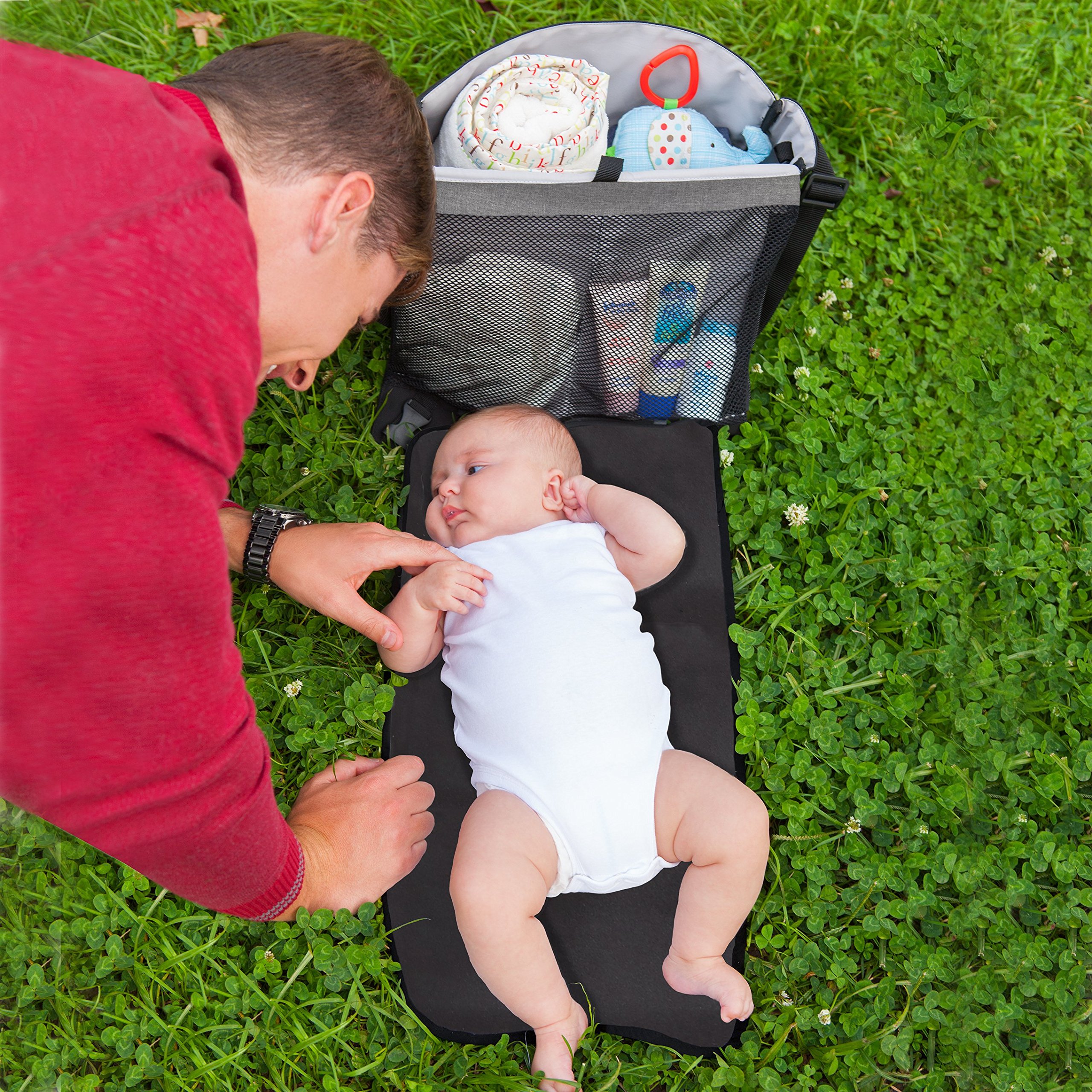 Skip Hop Baby All-in-One Swift Changing Station Messenger Diaper Bag, Heather Grey