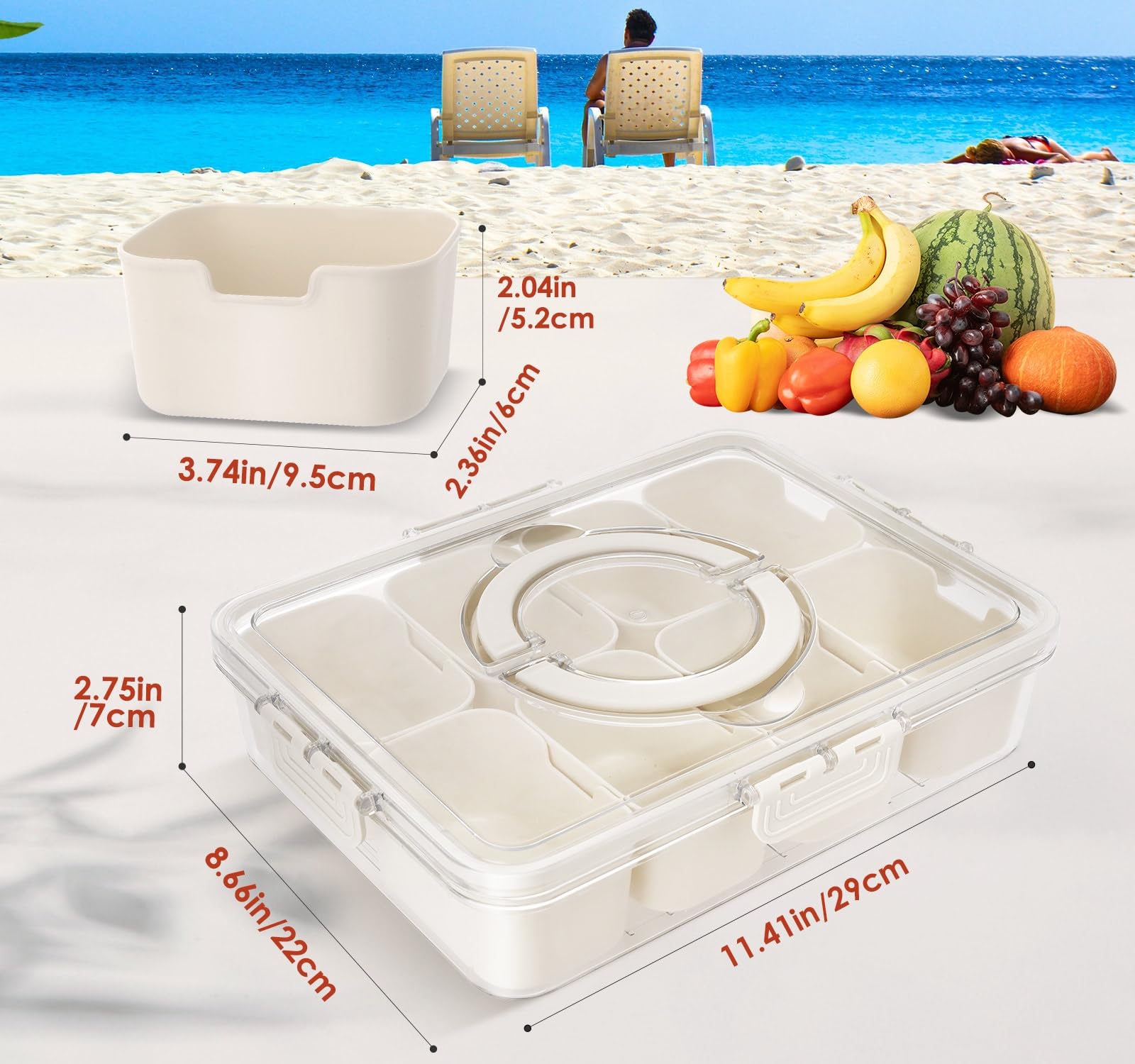 TOGGOT Portable Snackle Box Container - Divided Serving Tray with Lid and Handle, Clear Snack Box Organizer for Fruits, Candy, Charcuterie, Snacks - Ideal for Party, Travel & Beach - 2 Pack