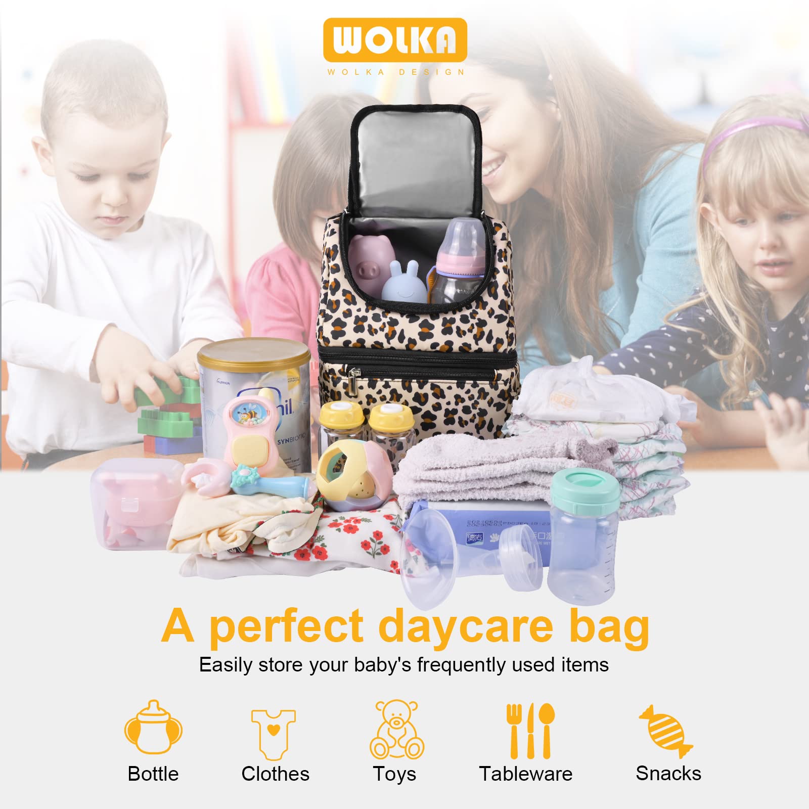 Breastmilk Cooler Bag - Cooler Bag for Nursing Moms Multi-Function, Insulated Baby Bottle Cooler Tote Bag with Double Compartments - Fits 6 Baby Bottles Up to 9 Ounce - Beige Leopard