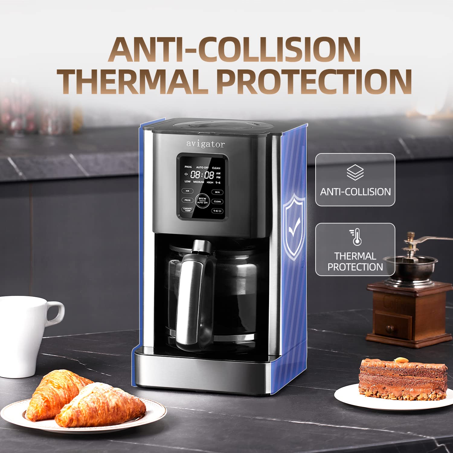 avigator Coffee Maker, 12-Cup Drip Coffee Machine with Classic and Rich Brews, 24H Promgrammable Timer, 3-Mode Keep Warm, 12-hole Showerhead System (CM1706)