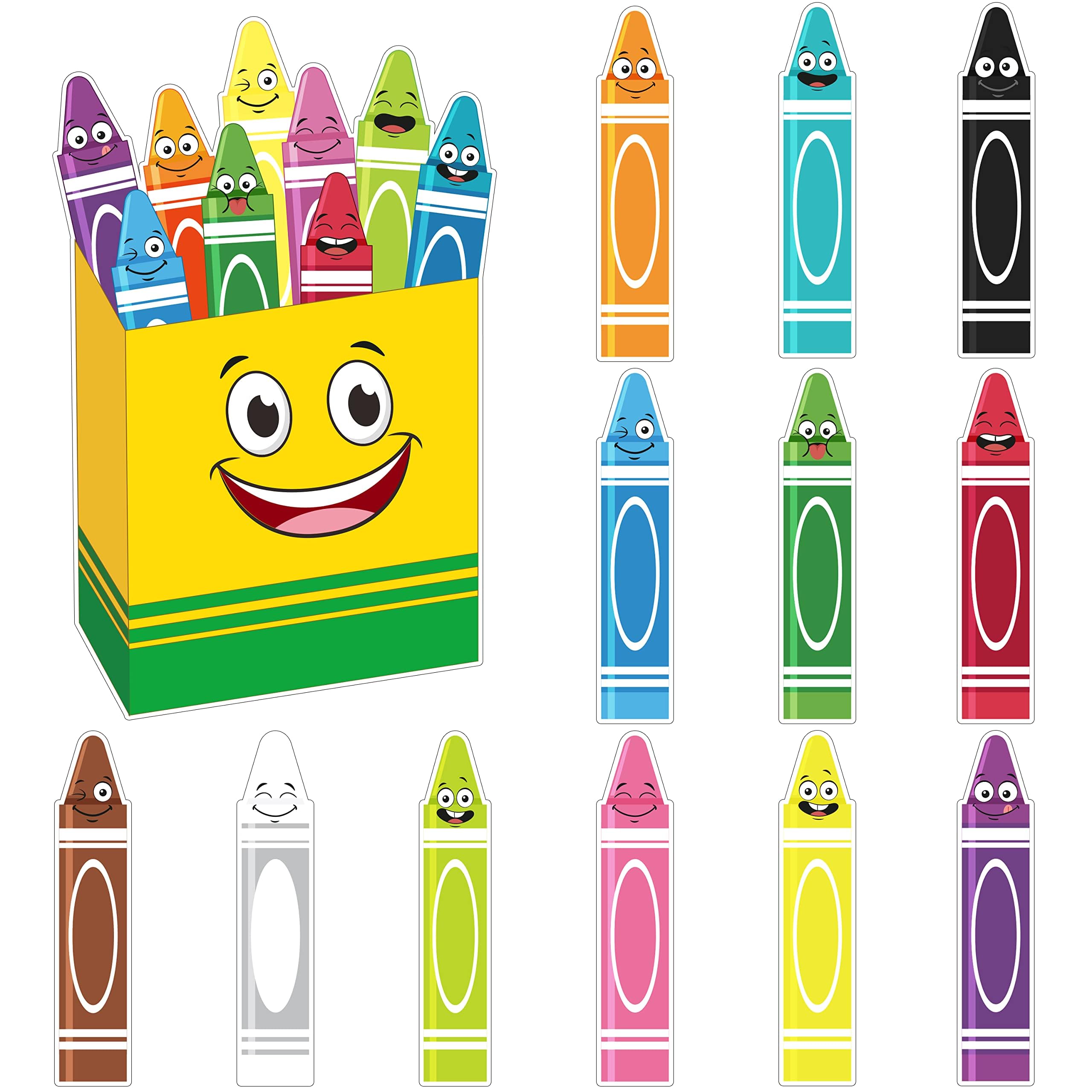 AsodSway 60Pcs Crayon Bulletin Board Cutouts Back to School Name Tags Classroom Decorations, Colorful Crayons Themed Party Supplies Suitable for Teachers Student Bulletin Board Display Home Wall Decor