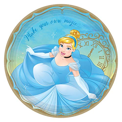 Disney Princess Cinderella Party Supplies Pack Serves 16: 9" Plates and Luncheon Napkins with Birthday Candles (Bundle for 16)