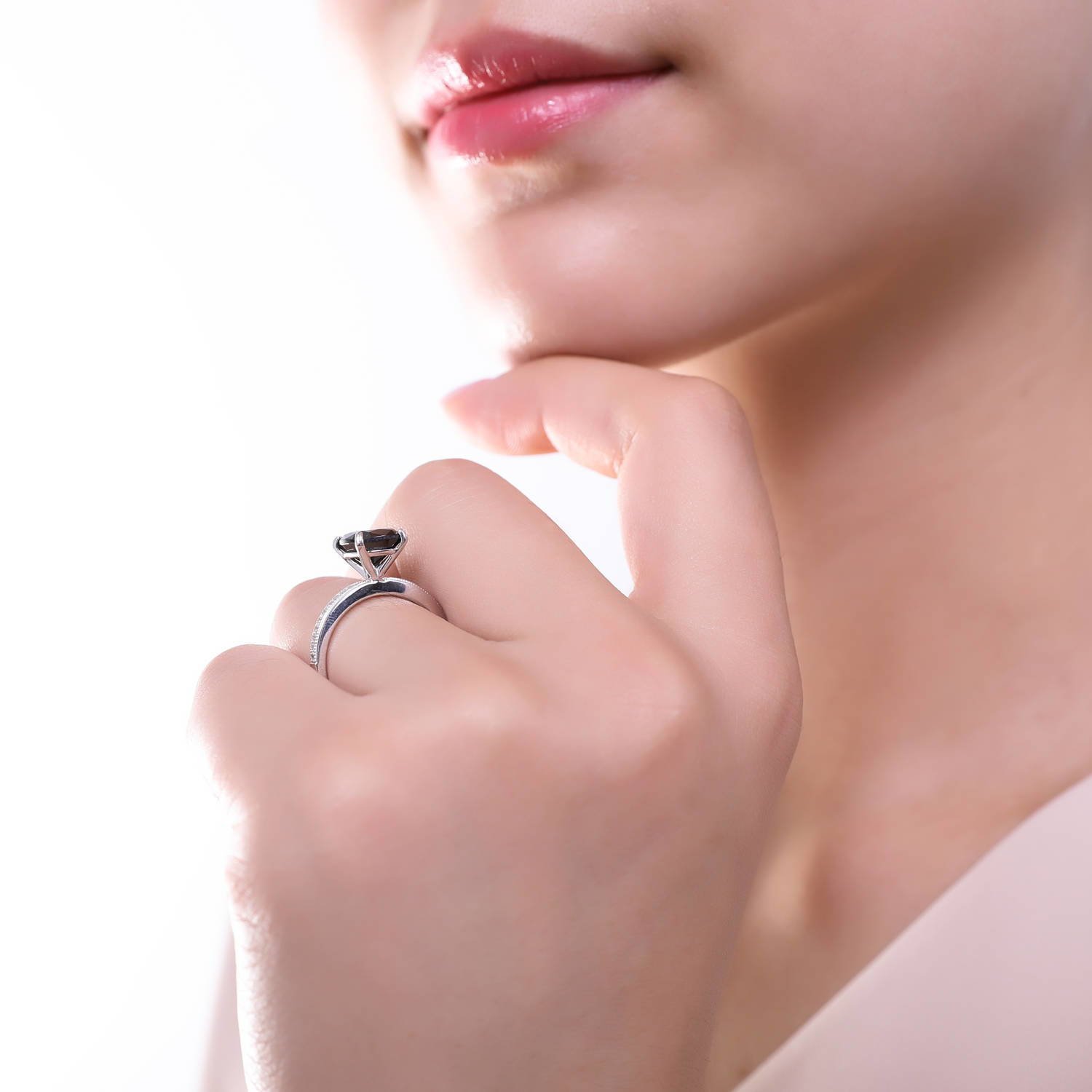 BERRICLE Sterling Silver Solitaire 3 Carat Black Cushion Cut Cubic Zirconia CZ Stackable Fashion Ring Set for Women, Rhodium Plated Size 7