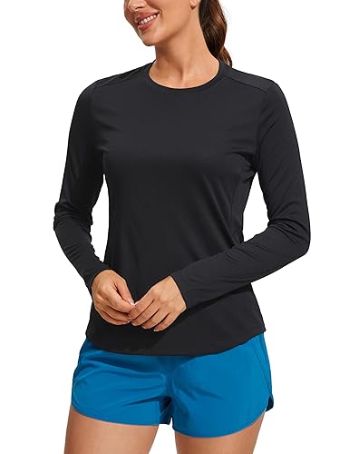 CRZ YOGA Womens UPF 50+ Sun Shirts Long Sleeve UV Protection Workout Tops Lightweight Quick Dry Outdoor Hiking Running Shirts Black Medium