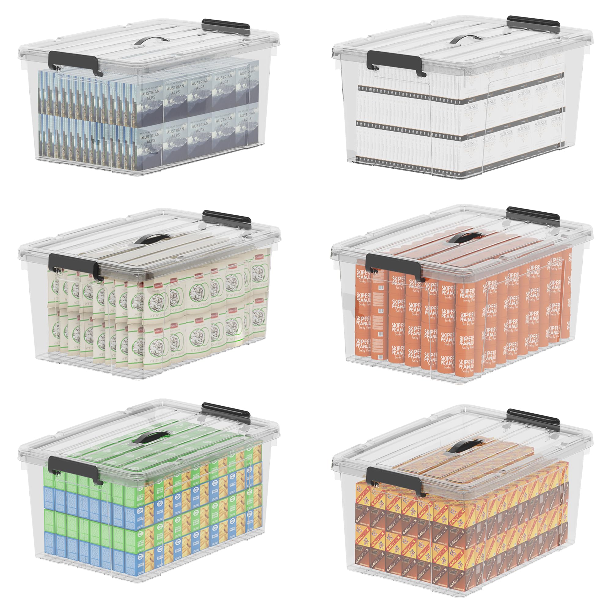 Cetomo 95Qt*6 Plastic Storage Bins, Storage Box, 6 Pack, Tote Organizing Container with Durable Lids and Secure Latching Buckles, Stackable and Nestable, Clear with Black Buckle