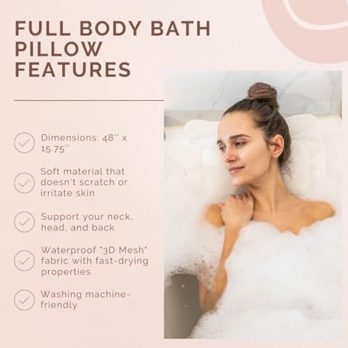 Bath Pillows for Tub Neck and Back Support - Full Body Bath Pillow for Bathtub Premium Comfort for Ultimate Home Spa, Bath Accessories for Women, Self Care Gift Ideas, Pampering and Relaxation Gifts.