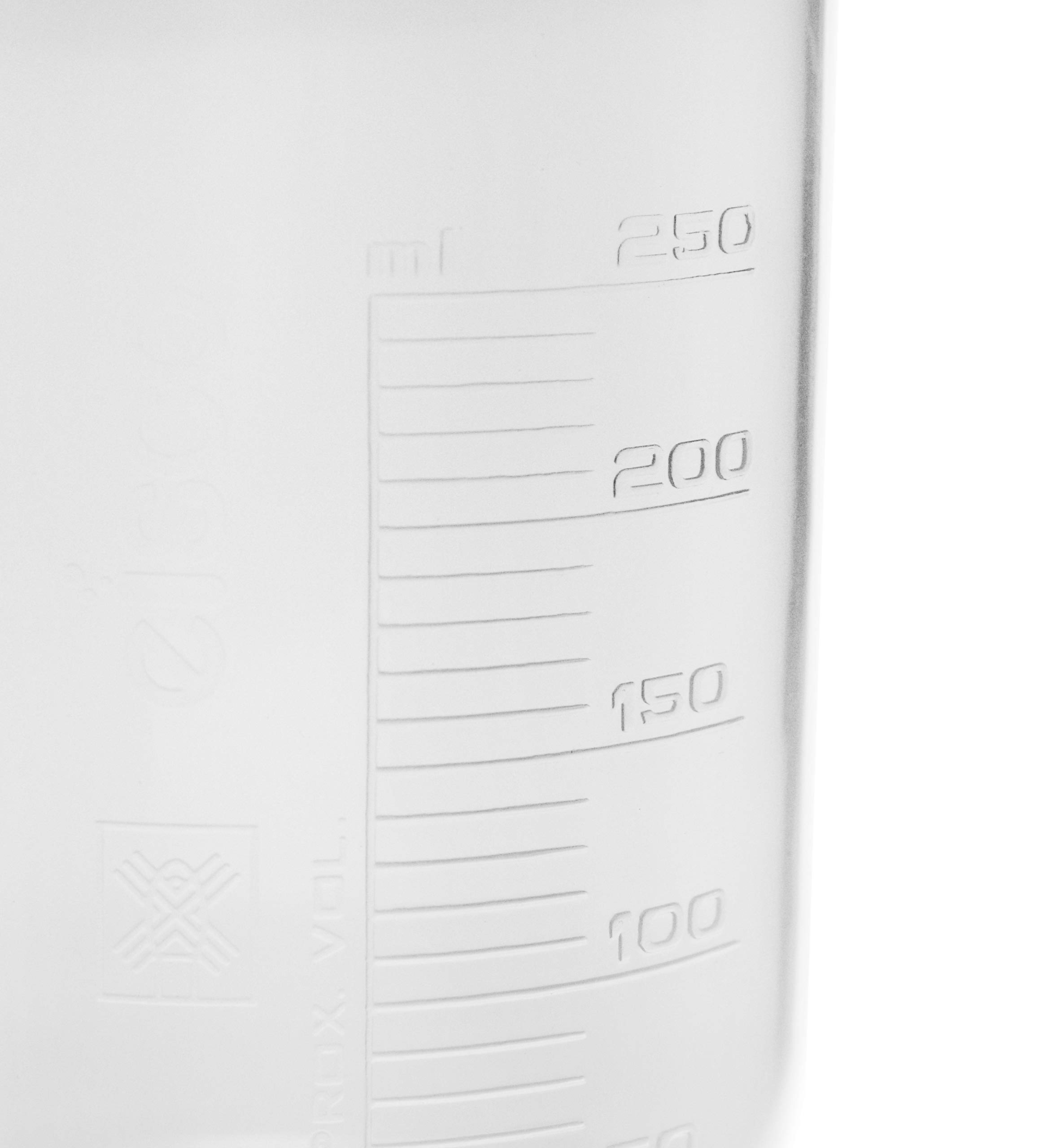 EISCO 6PK Plastic Beakers, 250ml - Polypropylene Plastic - Raised Graduations, Tapered Spout - Euro Design