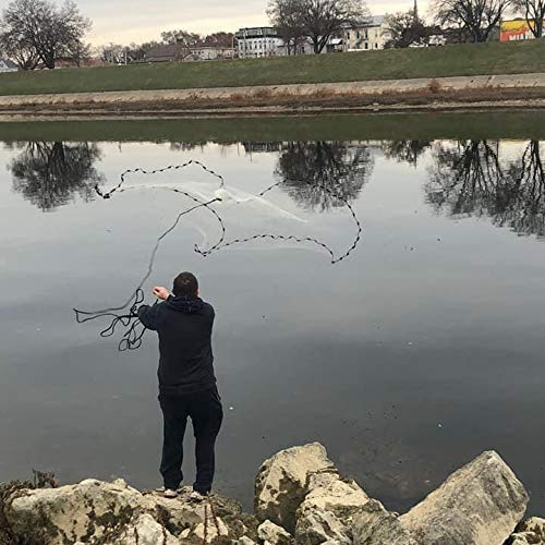 BASSDASH Fishing Cast Net 3/8-Inch Mesh 4ft 6ft 8ft Radius, 1-Pound Per Foot, for Bait Fish with Utility Bucket (1/4β mesh x 4β high (4.8lb))