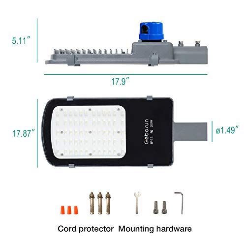 Gebosun 200W AC Powered Street Light & Flood Light, with Optic Sensor, Dusk to Dawn, 9,600 Lumen, 6,000K, IP65 Waterproof, Wall-Mounted & Pole-Mounted