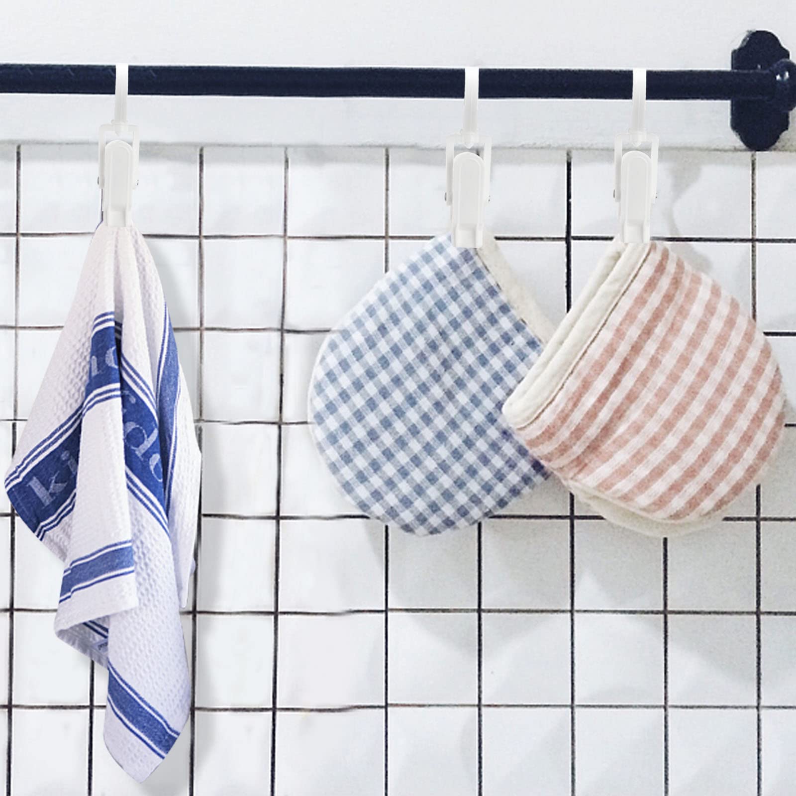 Laundry Hanging Hooks with Clips White Plastic Clothes Pins with Hooks Hanging Clips for Hats,Pants,Towel,Socks,Handbags,Jean Pant (30 Pack)
