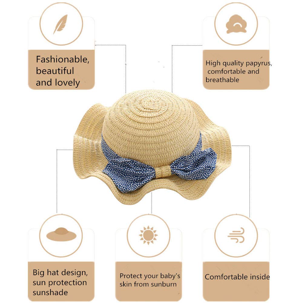 Spring/Summer Cotton Baby Girls 's Outdoor Bowknot Sun Hat/Beach Hat (18.5 in(47 cm)/6-12 Months, Straw hat)