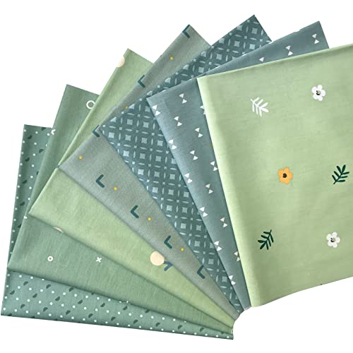 Gnognauq 7 Pieces 18x22 inches Cotton Fabric Fat Quarter Fabric Bundles Quilting Cotton Floral Craft Fabric Pre-Cut Squares for Patchwork Sewing Quilting Crafting (Green Blue)