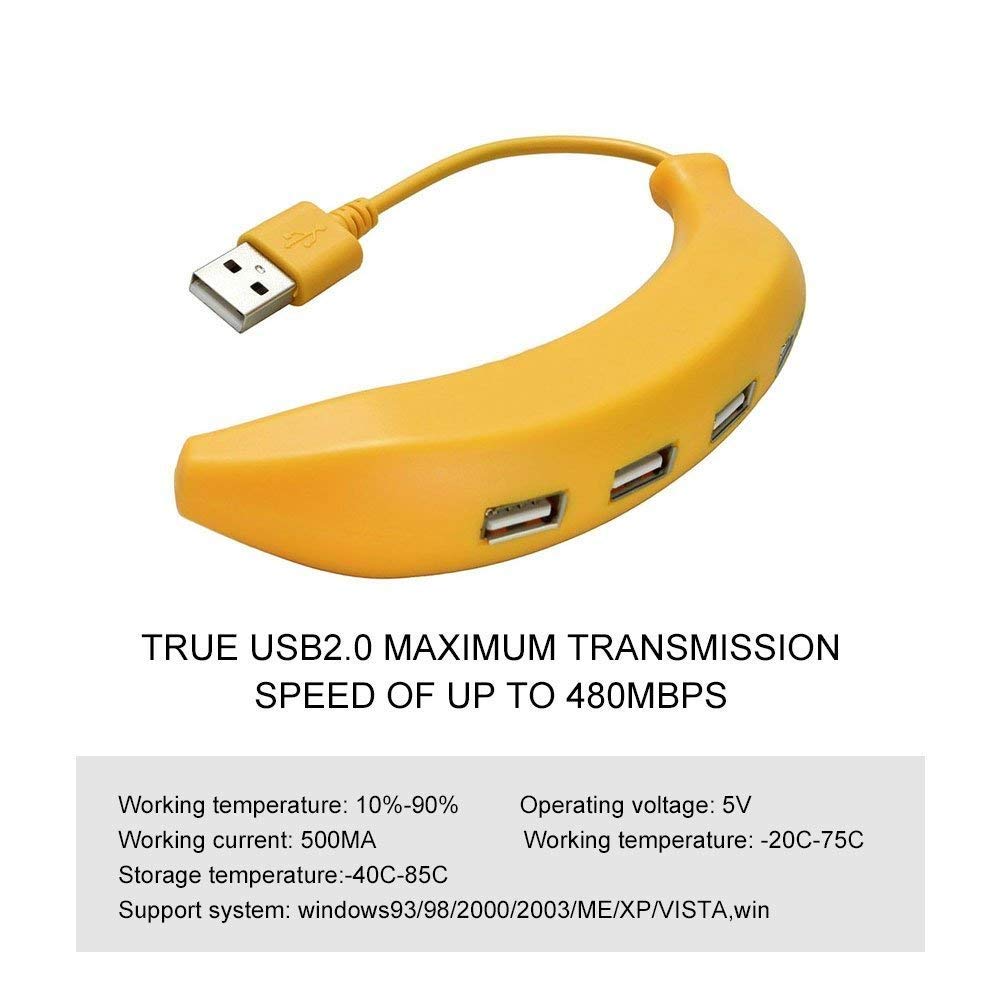Sudroid High Speed USB 2.0 Hub 4 Port Portable Splitter Cable Adapter Creative Extender Adorable Fruit Vegetable Shape Design for PC Mac Laptop Notebook (Banana)