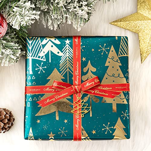 MAYPLUSS Christmas Wrapping Paper Roll - Mini Roll - 17 inch X 120 inch Per roll - 3 Different Dark Green with Glitter Metallic Foil Design(42.3 sq.ft.ttl)