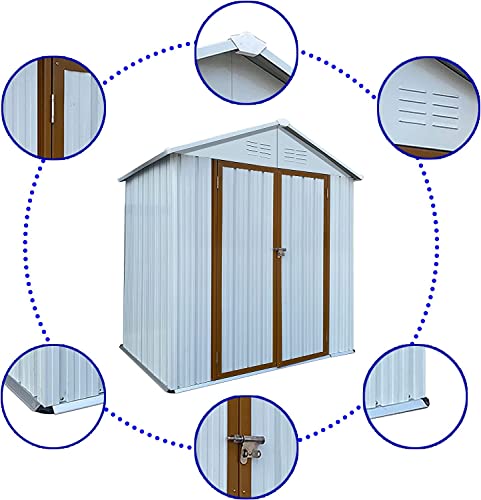 EMKK 4FTx6FT Storage Sheds Outdoor, Utility Steel Tool Sheds for Garden Backyard Lawn, Large Patio House Building with Lockable Door