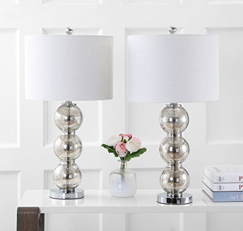 JONATHAN Y JYL1070B-SET2 Set of 2 Table Lamps Bella 27" Glass Triple-Sphere LED Table Lamp Contemporary Bedside Desk Nightstand Lamp for Bedroom Living Room Office, Mercury Silver/Chrome