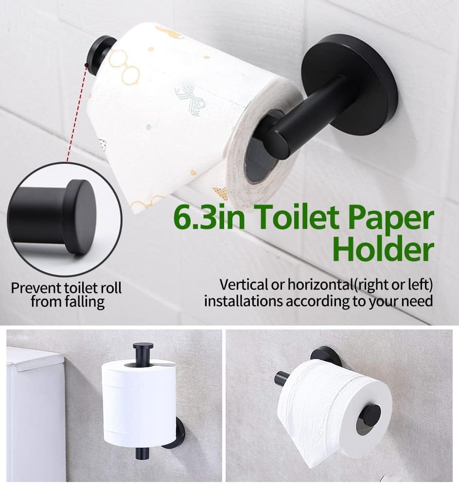 Bathroom Hardware Set, 5/10/20pcs Bathroom Hardware Set, Stainless Steel Bath Hardware Set Including 16" Hand Towel Bars, Toilet Paper Holders, Towel Rings, Robe Towel Hooks (5pcs, Black)