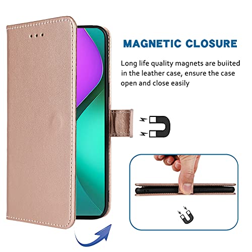FDCWTSH Compatible with Infinix Smart 5 Wallet Case Wrist Strap Lanyard and Leather Flip Card Holder Stand Cell Accessories Mobile Folio Phone Cover for Infinix Smart 5 2020 Women Men Rose Gold