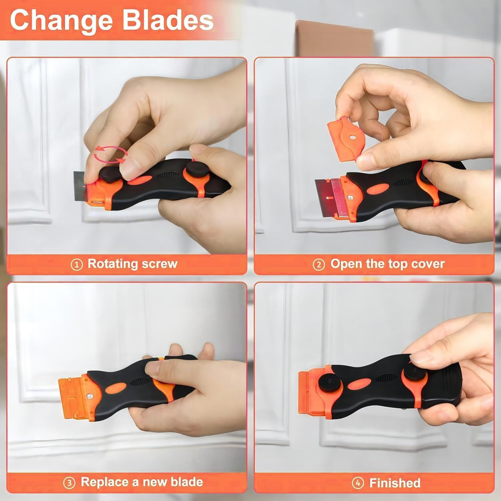 Scraper Tool Set with 20 Razor Blades for Removing Labels, Decals and Stickers from Glass and Stove Tops, 2-in-1 Design,Black and orange (orange)