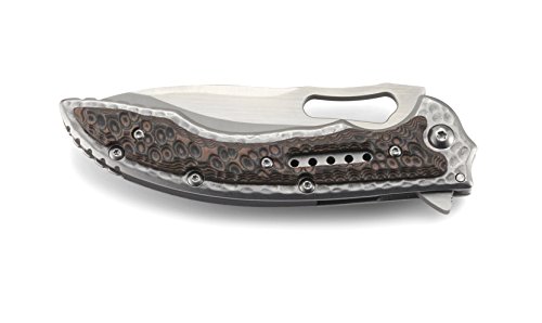 COLUMBIA RIVER KNIFE & TOOL Fossil Folding Pocket Knife: Stainless Steel Plain Edge EDC Folder with Frame Lock, Everyday Carry Folded Knife, with Satin Blade Finish 5470, Silver , brown, grey