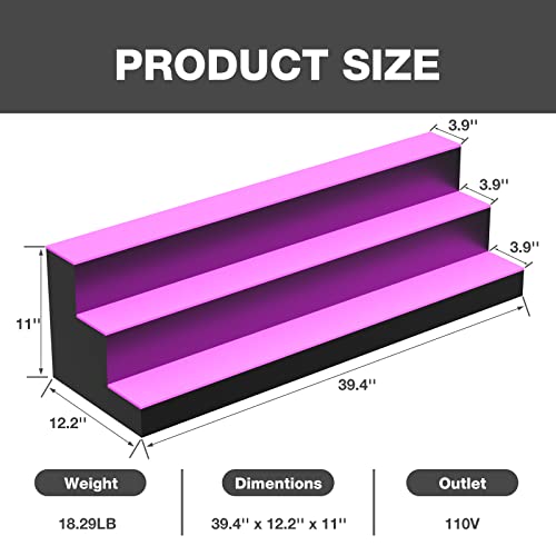 HIGOSPRO LED Liquor Bottle Display Shelf, 40 inch 3-Step Lighted Acrylic Lighted Bar Shelf for Home, Commercial Bar, Acrylic Lighted Bottle Display Stand with RF Remote