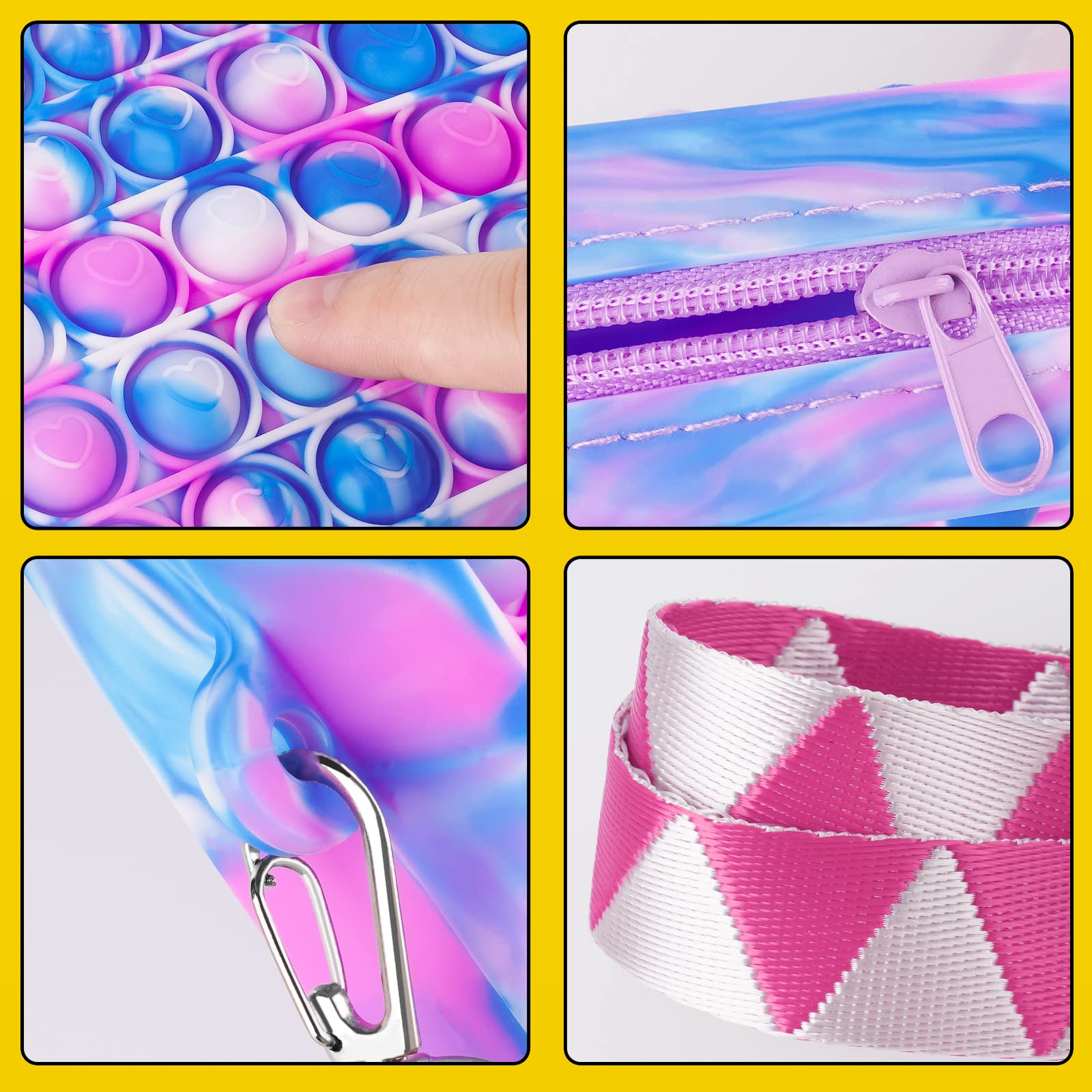 NiToy Push Pop Bubble Purse Fidget Sensory Toy+Dolphin Pop Keychain for Girls, Multicolor Popper Crossbody Shoulder Zipper Handbag Adjustable Belt Cosmetic Travel Case Storage