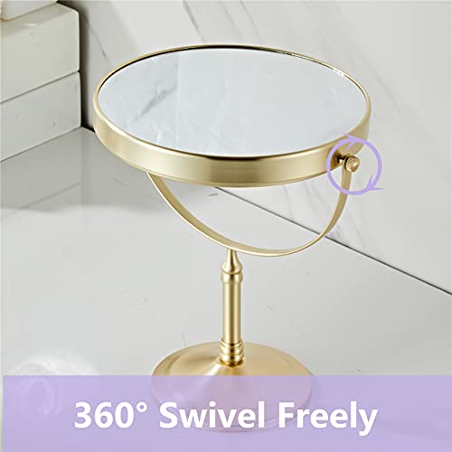 HIHIA Brushed Gold Makeup Mirror Tabletop, Double-Side 1X-10X, Freestanding 360 Swivel Cosmetic Vanity Mirror for Table Desk, Made of Copper, No Light Brushed Gold (8 Inch, 10X)