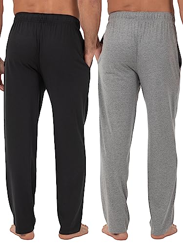 Fruit of the Loom Men's Extended Sizes Jersey Knit Sleep Pant (2-Pack), Black/Light Grey, Small