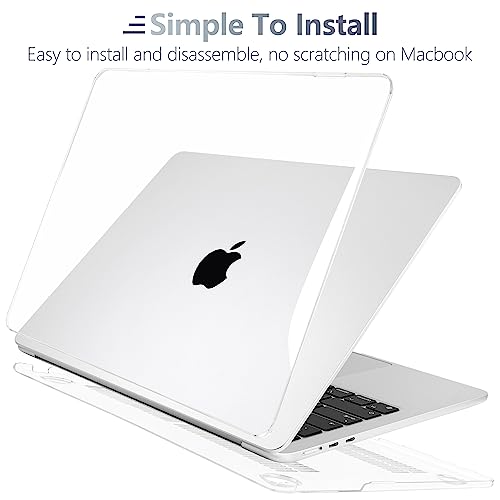 Batianda Compatible with New MacBook Air 15 inch Case 2024 M3 M2 Chip Model A3114/A2941, Hard Shell Case with Screen Protector TPU Keyboard Cover and OTG adapter, Crystal Clear