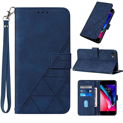 Moment Dextrad for iPhone SE 2022 Case Wallet,iPhone 8/7 Case,SE 2020 Case,6/6S Case,[Kickstand][Wrist Strap][Card Holder Slots] PU Leather Protective Folio Flip Cover (Blue)