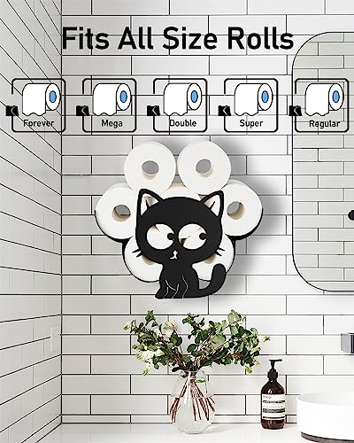 Cute Cat Toilet Paper Holder, Cute Farmhouse Wall-Mount Toilet Paper Rack for 8 Rolls, Metal Wall Art Bathroom Decorative