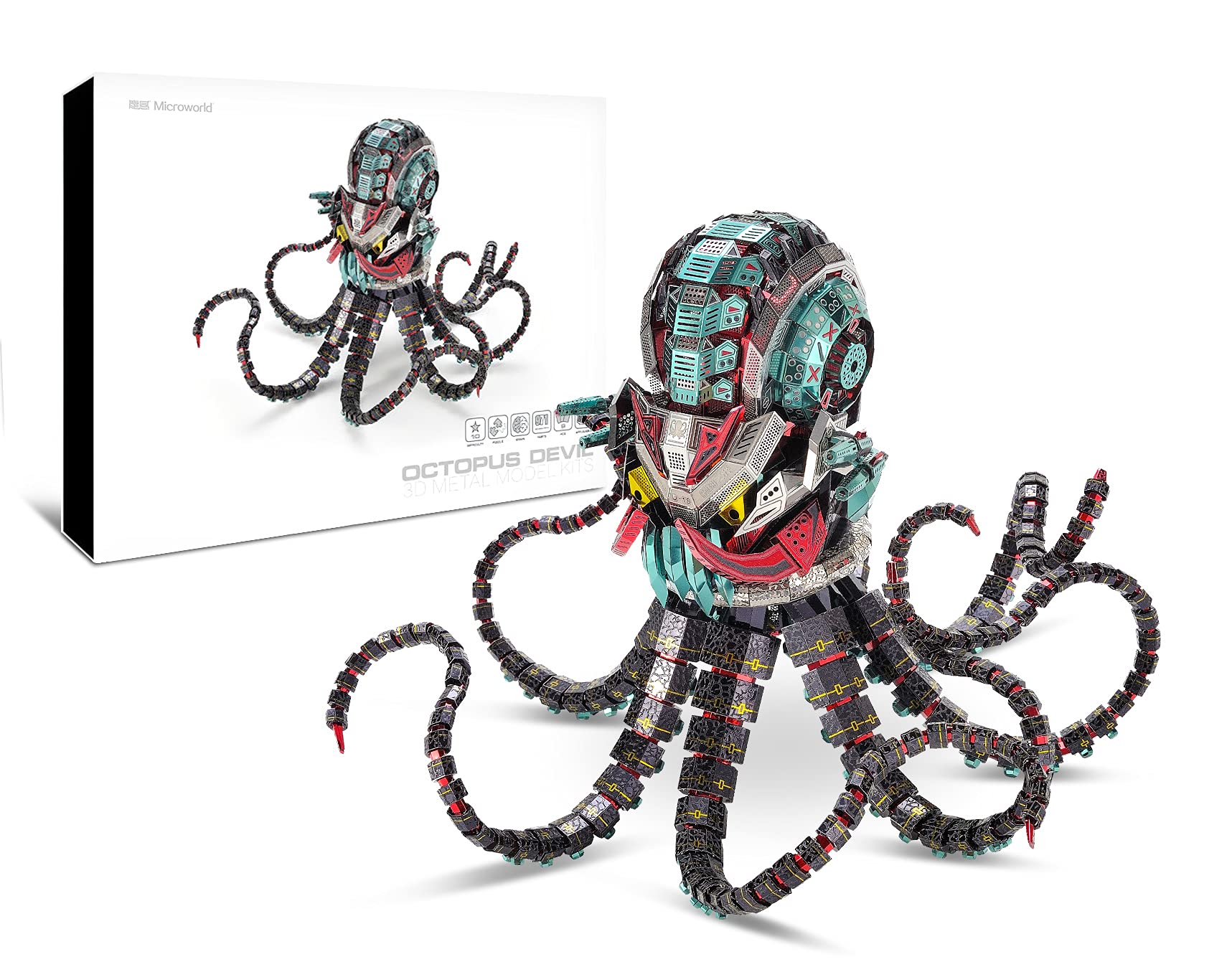 Microworld 3D Metal Puzzle, Mechanical Octopus Devil Challenge Metal Model Kits, Metal Kits Brain Teaser DIY Art Craft Home Decor Gift Toys for Adult Men