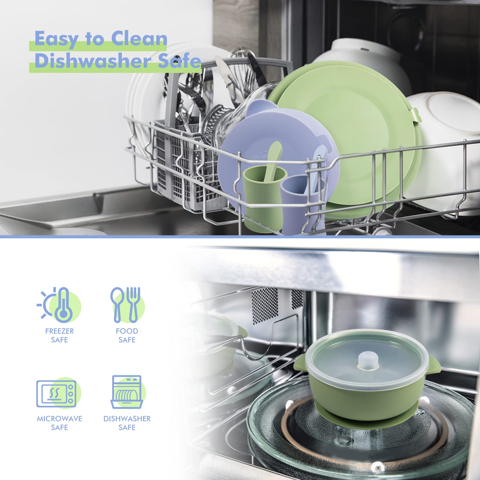 Baby Plates Bowls with Lids - Silicone Mini Mat - Suction Placemat Bowl with 2 Spoons for Self Feeding, 100% Food Grade Silicone, Dishwasher and Microwave Safe