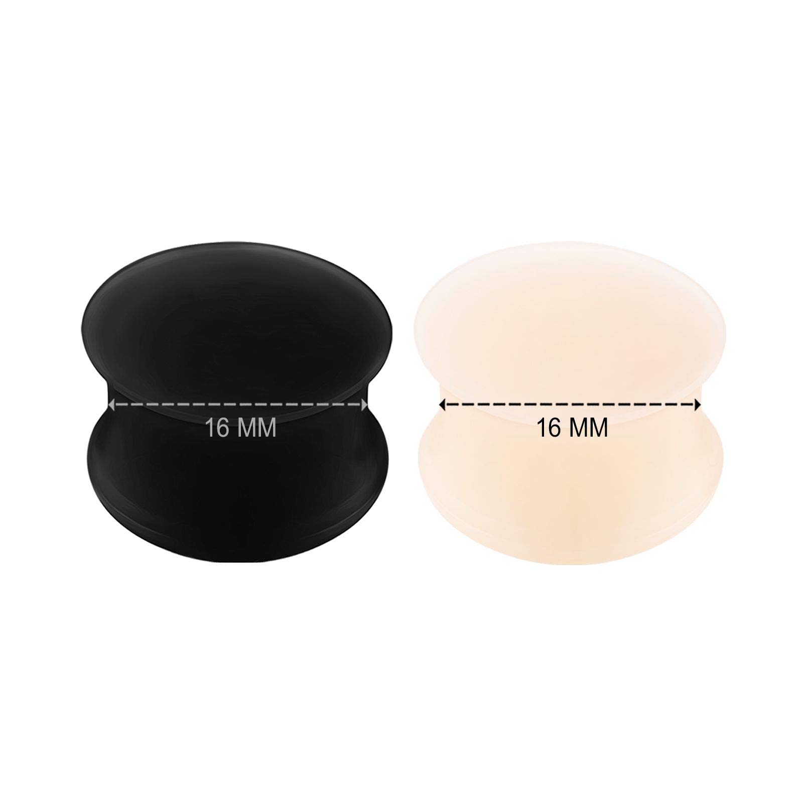 BanaVega 4PCS Silicone Skin 5/8 inch 16mm Double Flared Saddle Black Ear Stretcher Gauge Plugs Lobe Earring Piercing Jewelry 2823