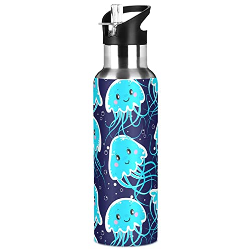 Cute Jellyfish Leak Free Insulated Bottles with Handle 32 oz Vaccuum Bottle with Straw Lid Thermal Bottle for Hot & Cold Drinks BAP-Free