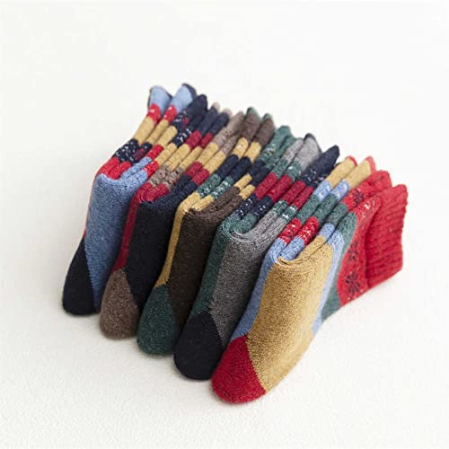 Bollsisrey 5 Pairs Socks Women's Autumn And Winter Thickened Mid Barrel Vintage Wind Wave Socks Mens Socks Shoe Size 13