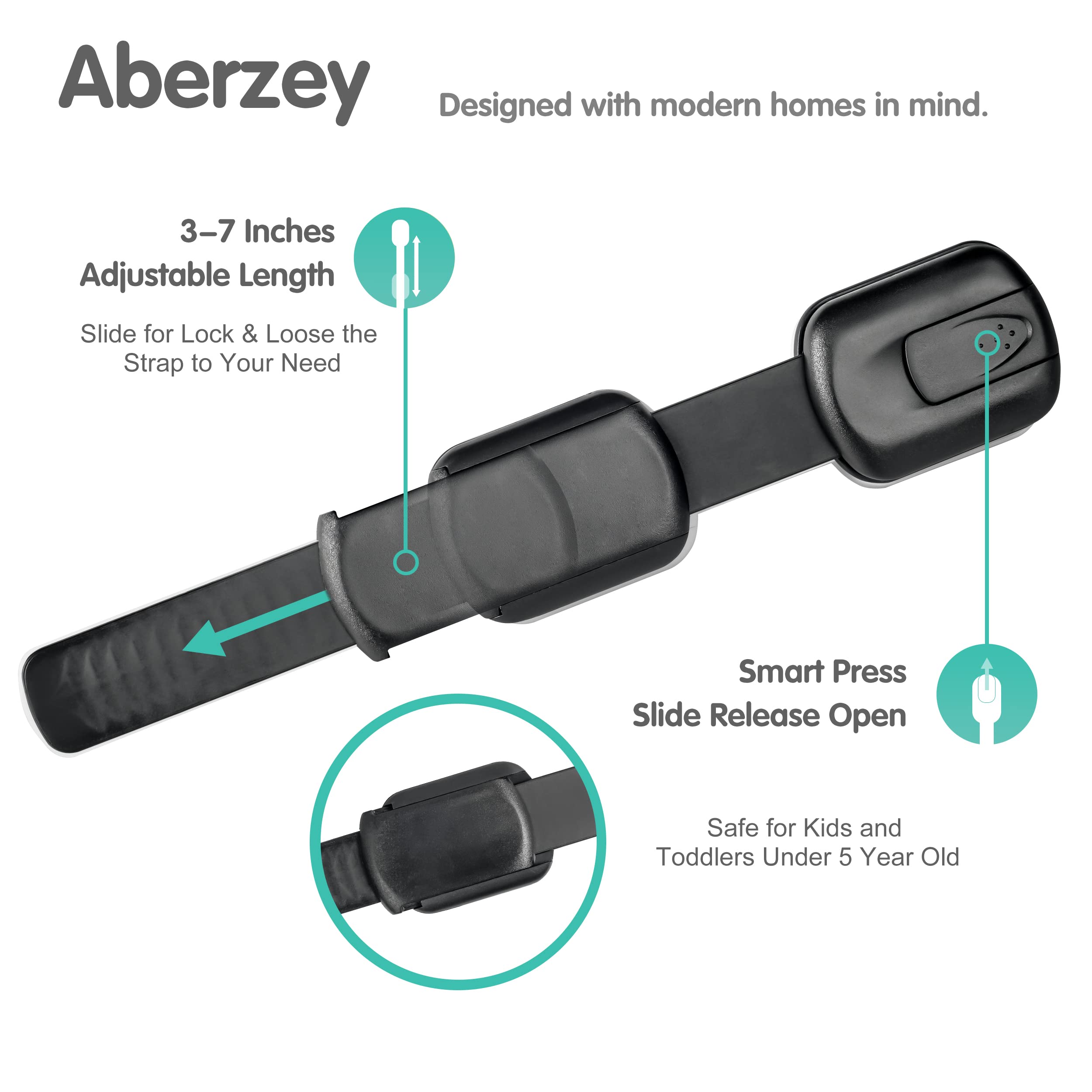 Baby Proof Cabinet Lock & Straps Latches Child Drawer Latches with 3M Adhesives Adjustable Non Drilling Safety Cabinet Locks Straps Baby Drawer Locks for Kids Baby Multi-Function 12 Pack (Black)