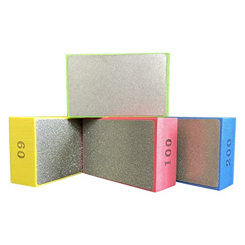 CALIDAKA 4pcs Diamond Hand Polishing Pads Diamond Sanding Block Kit Glass Grinding Pads for Sanding Concrete Glass Stone Granite Marble 60#,100#,200#,400#(as Shown)