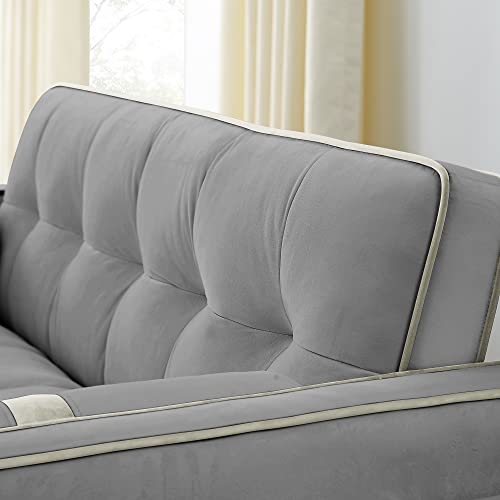 HomSof Modern 55.5" Pull Out Sleep Bed 2 Seater Loveseats Sofa Couch with Side Pockets Adjsutable Backrest and Lumbar Pillows for Apartment Office Living Room, Style E, Grey