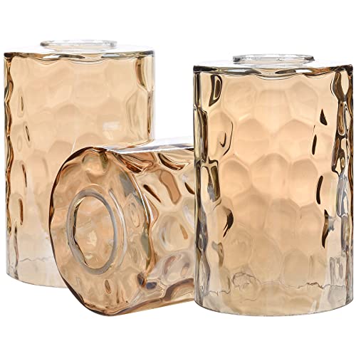 GoldSwift 3 Pack Amber Hammered Glass Lamp Shade Replacement, 6" Tall, Water Ripple Cylinder Glass Lighting Fixture Lampshade Globe Cover for Chandelier Pendant Light Wall Sconce, 1-5/8 Inch Fitter