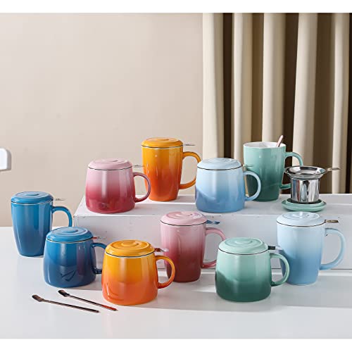 Candiicap Ceramics Tea Cup with Loose Leaf Infuser, Spoon and Lid, 15oz, Large Tea infuser Mug for Tea, Coffee, Milk-Microwave and Dishwasher Safe(15oz,Avocado Green)