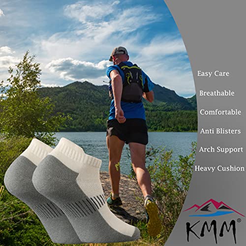 KMM Men's Merino Wool No Show Ankle Socks with Cushion Low Tab Summer for Outdoor Hiking Golf Loafer Sneaker Trail Running(White L)