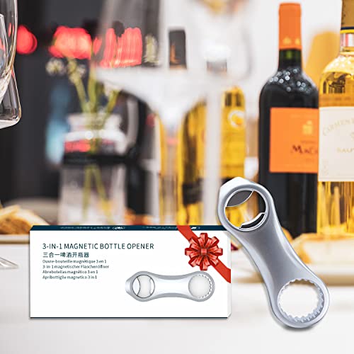 KITCHENDAO Magnetic Beer Bottle Opener for Refrigerator, Twist-off/Pry-off Opener, Pop-can Opener, Heavy Duty Steel Die-Cast Construction with Magnets, Stick to Fridge for Easy Storage, Gift for Men