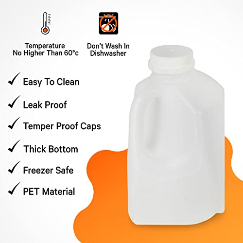 CUNTAIN Juice Bottles – Set of 6 HDPE Plastic Juice Bottles with Caps – 32 oz Empty Containers for Beverages, Milk, Water, Juice – Leakproof Plastic Containers with Lids, Bottles for Juice