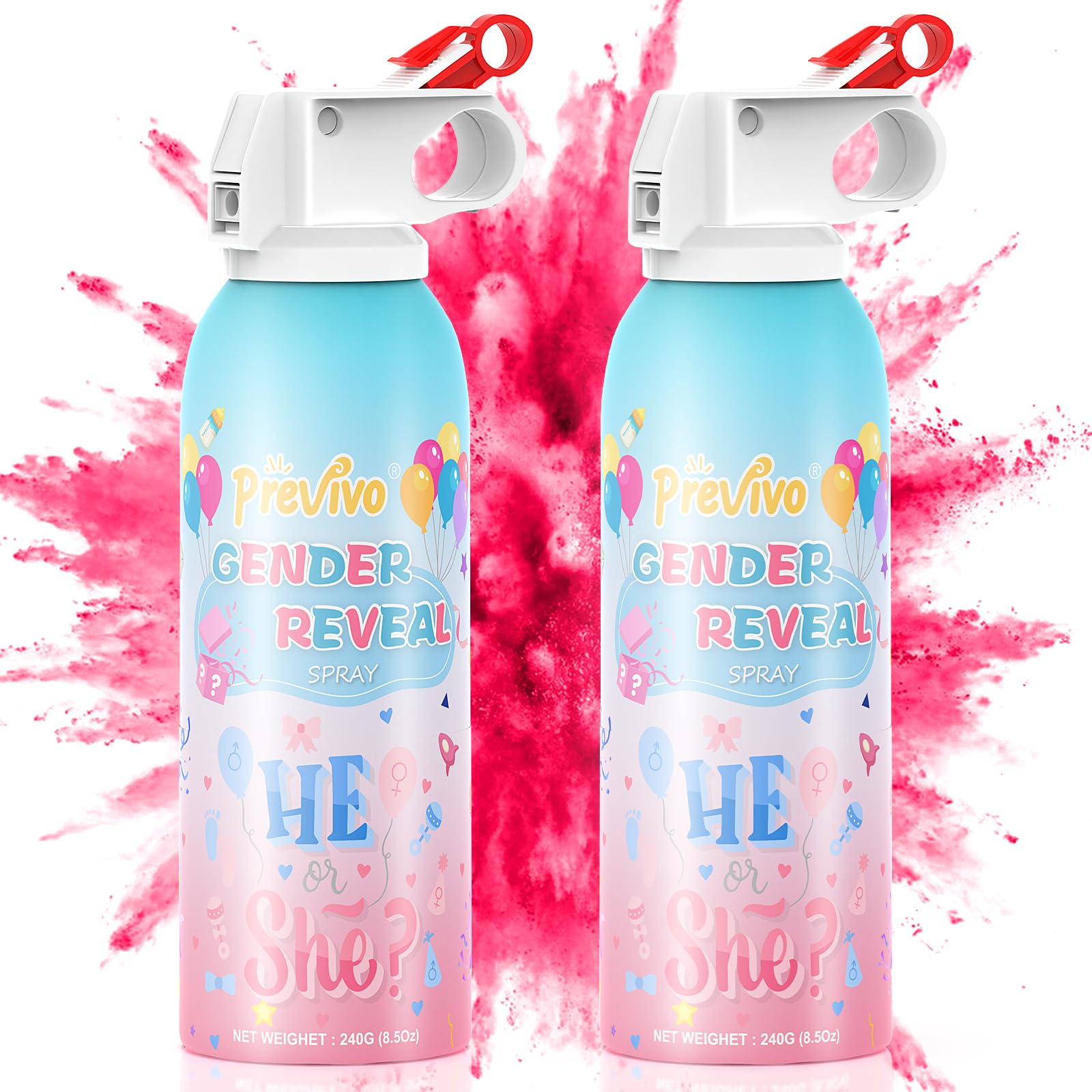 Previvo Reveal Fire Extinguisher Set -Gender Reveal Color Smoke Powder Spray - 100% Biodegradable Party Supplies- For Memorable Baby Gender Reveal Decorations & Ideas(Pink)