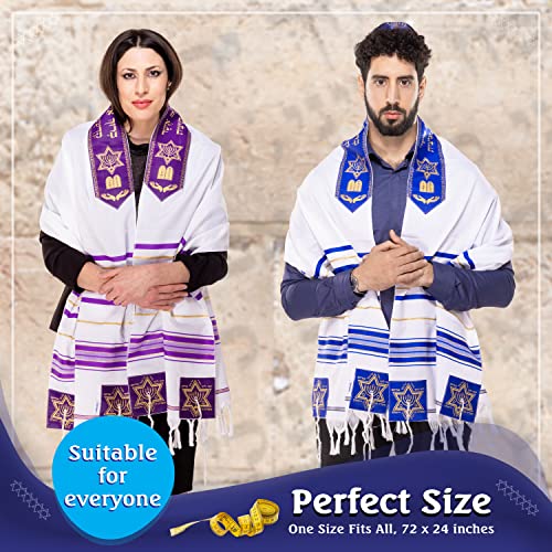 ateret yudaica 24" H x 72" W (M) Tallit Prayer Shawl (Multi Sizes & Color) White Blue & Gold, Made in Israel, Soft Acrylic Tallit with Bracha
