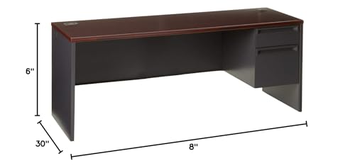 HON 38000 Series Right Pedestal Credenza, 72w x 24d x 29-1/2h, Mahogany/Charcoal